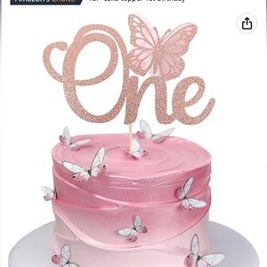Amazon | Party Supplies | Butterfly One Cake Topper Rose Gold Glitter ...
